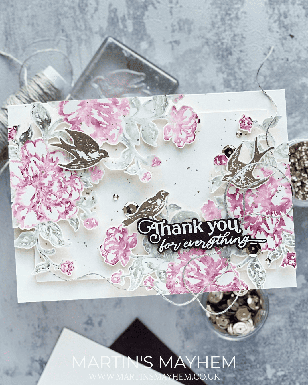 Thank You Card with Simon Says Stamp Vintage Blooms - Martin's Mayhem